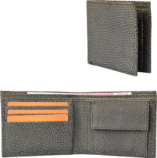 Portemonnee Heren Klein Compact | Echt Leer | Billfold Zwart | 11.5x9 ...
