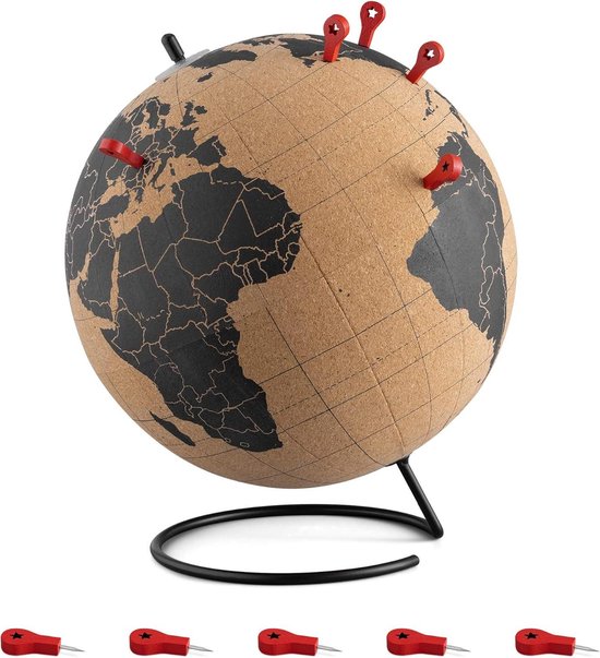 Decoratieve wereldbol van kurk - Educatieve wereldbol - Prikbord - Incl ...