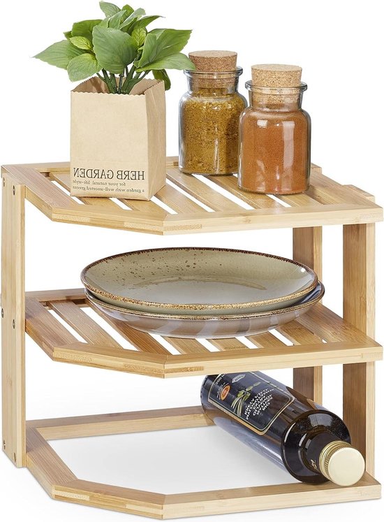 Hoekrek bamboe voor keuken en badkamer - 24 x 27 x 255 cm - staand ...