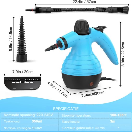 Stoomreiniger - Handstoomreiniger - 350 ml Watertank - Veelzijdig ...