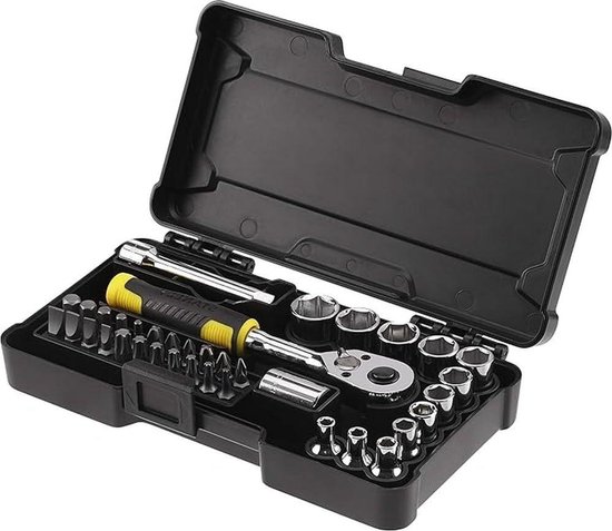 37-delige dopsleutelset ¼ inch + 72-tands ratel + 75 mm verlengstuk ...