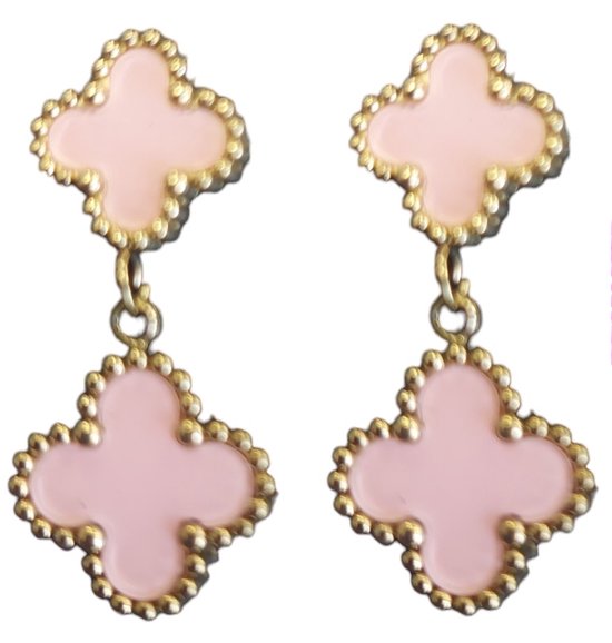 Oorbellen - Oorhangers - RVS - Roestvrij Staal - Klavertjes - Clovers - Roze - 3cm -... | bol