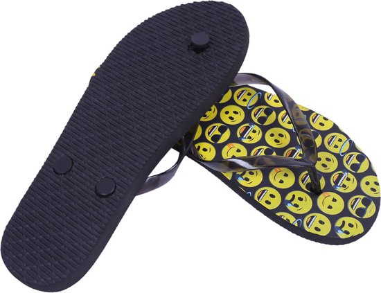 Zwart-gele flip-flops met emoji's, zwarte bandjes | bol