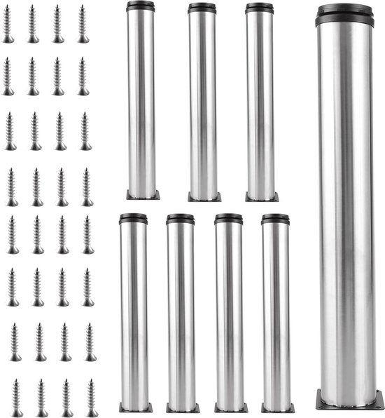 8 Pieces Adjustable Furniture Legs - 35 cm Height - Stainless Steel ...