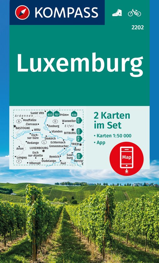 KOMPASS Wanderkarten-Set 2202 Luxemburg (2 Karten) 1:50.000 | bol