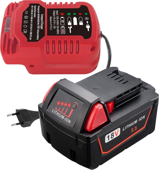 Krylanso® - Accu + Oplader Geschikt voor Milwaukee M18 - Li-ion accu ...