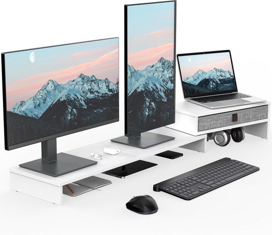 Dubbele Monitorstandaard met Lade - Verstelbaar en Houten ...