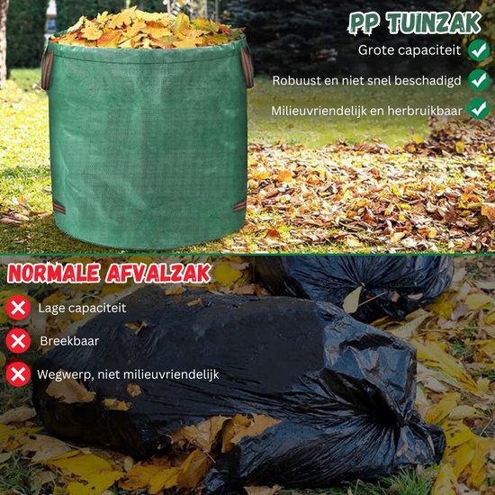 2 x Tuinzakken - Tuinafvalzak met Handgrepen - 272 Liter Bladzak voor ...