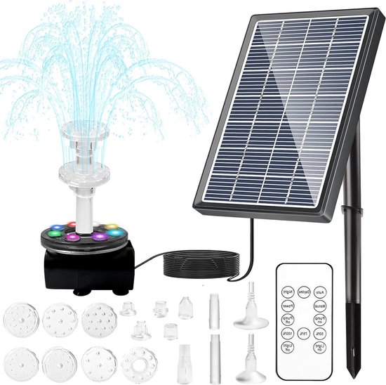 7W Solar Fountain with Remote Control and 10 Fountain Styles - Built-in ...