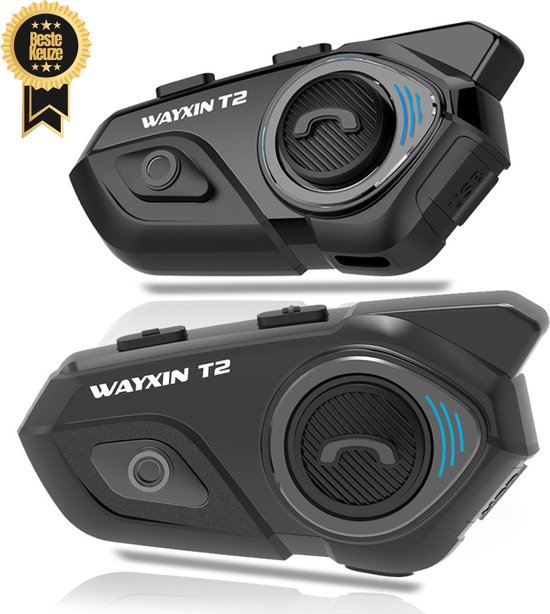 WAYXIN - Draadloze Motorhelm Headset T2 - Bluetooth Intercom met ...