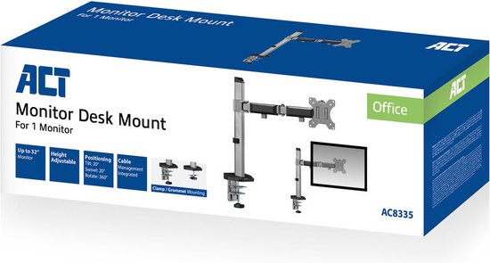 ACT Monitor bureausteun | 1 Scherm tot 32” | VESA | Hoogte Verstelbaar ...
