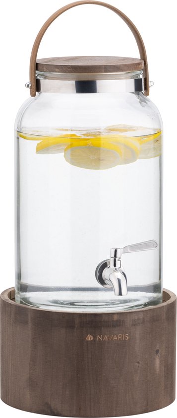 Navaris glazen drankdispenser met kraantje 5 l - Drank dispenser met houten standaard... | bol
