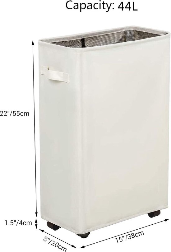Opvouwbare wasmand - smal design - ruimtebesparend - met wielen - 44 ...