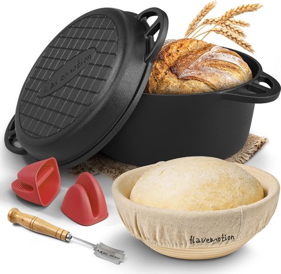 Gietijzeren Broodpan Starterset met Deksel, 26 cm - Inclusief ...