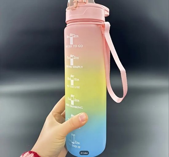 Motivatie Water Fles- Roze/Geel/Blauw 750 ml Drinkfles- HollandHG ...