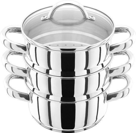 Stoompan met Deksel - Stoommandje - Stoofpan - 3 Laags - Zilver | bol