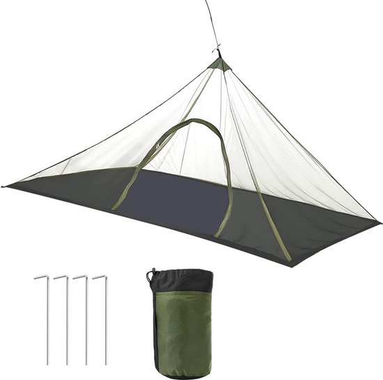 Klamboe met ritssluiting - Groene campingklamboe met extra bescherming ...