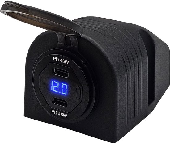 ProRide 12V USB C Autolader 2 Poorten Opbouw met Schakelaar en ...