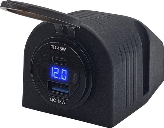 ProRide 12V USB/USB C Autolader 2 Poorten Opbouw met Schakelaar en ...