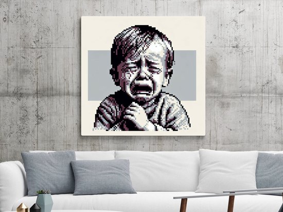 Pixel art huilend kind schilderij | Pixelated tears: A child's sorrow ...