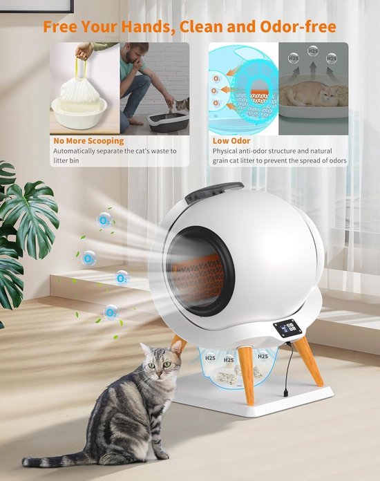 Zelfreinigende kattenbak - 60 liter, app-bediening, automatisch, voor ...