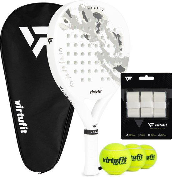 VirtuFit Hybrid Padel Racket Set - Wit/Grijs- Inclusief Padel tas ...