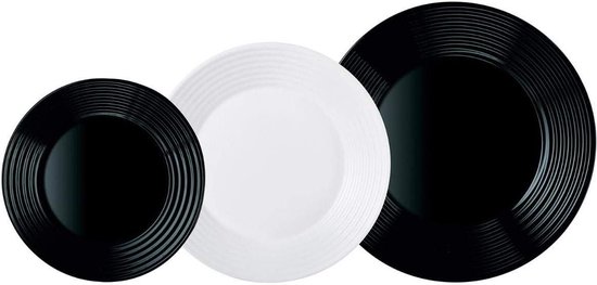Servies van glas 18 stuks 6 personen wit en zwart Luminarc Harena ...