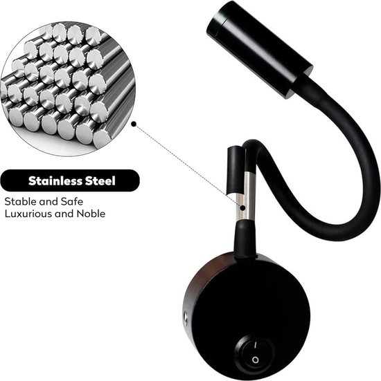 Verstelbare zwanenhals wandlamp - Set van 2 mat zwart - Draaibare LED ...