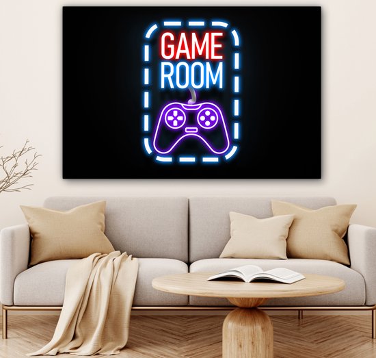 Canvas schilderij 150x100 cm - Wanddecoratie Neon - Quotes - Game room ...