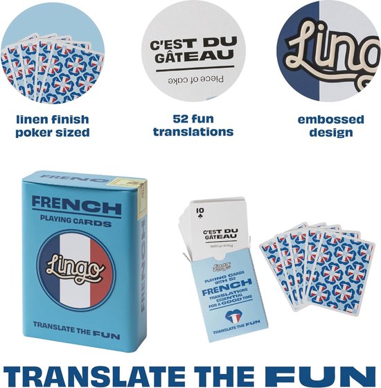 Lingo - Frans speelkaarten in blikken doos | speelkaarten | Taal leren ...