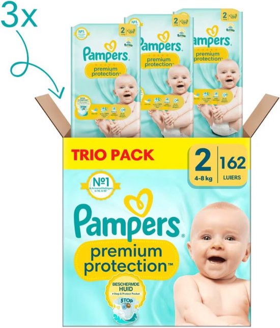 Pampers - Premium Protection - Maat 2 - Trio pack - Mega Pack - 162 ...