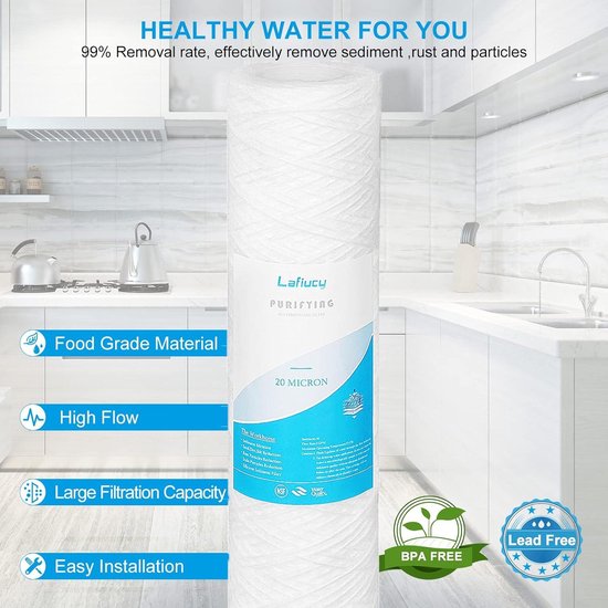 20 Micron 10" x 2.5" String Wound Sediment Water Filter Cartridge - 5 ...