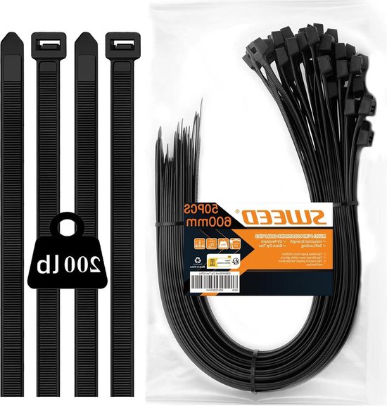 Lange zwarte Heavy Duty kabelbinders - UV-bestendig - 600 mm ritsbanden - 90 kg... | bol