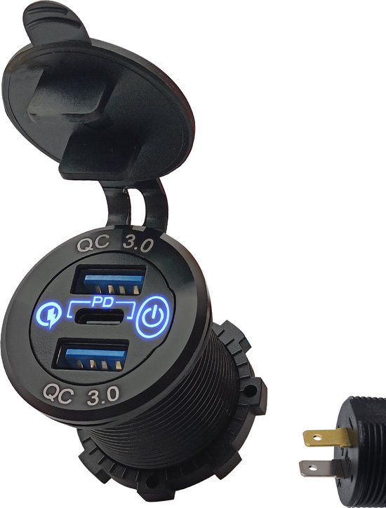 ProRide 12V USB C Autolader 3 Poorten Inbouw met Schakelaar - 5V/3A ...