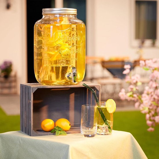 Beverage dispenser with infuser tap & lid - 5 litres glass lemonade tap ...