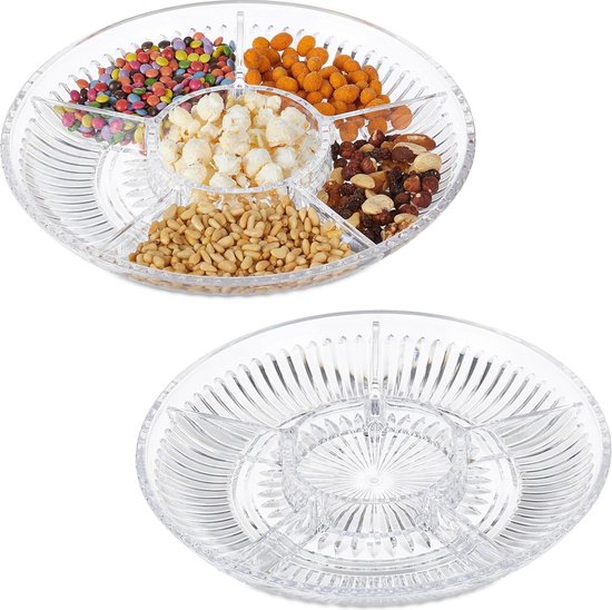 Set van 2 serveerschalen met vakjes voor noten en chips - Borrelschaal ...