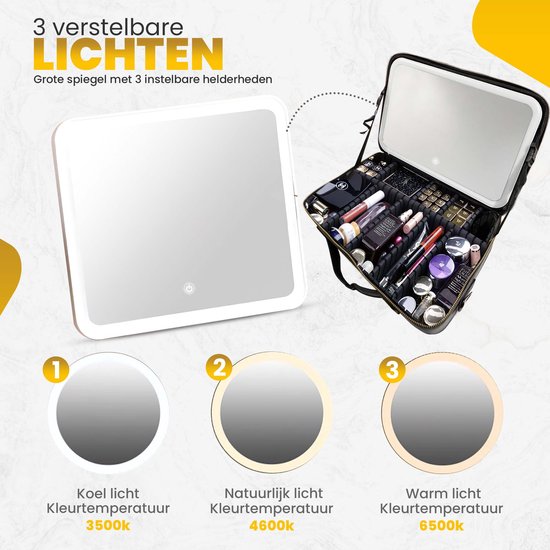 Donjo - Make Up Spiegel Koffer met Led Verlichting - Beauty Case - XXL ...