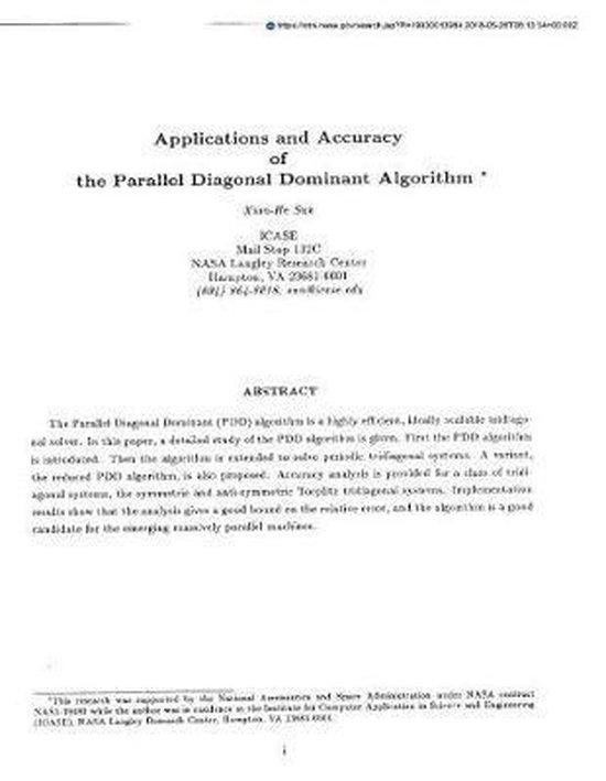 Applications and Accuracy of the Parallel Diagonal Dominant Algorithm, National... | bol.com