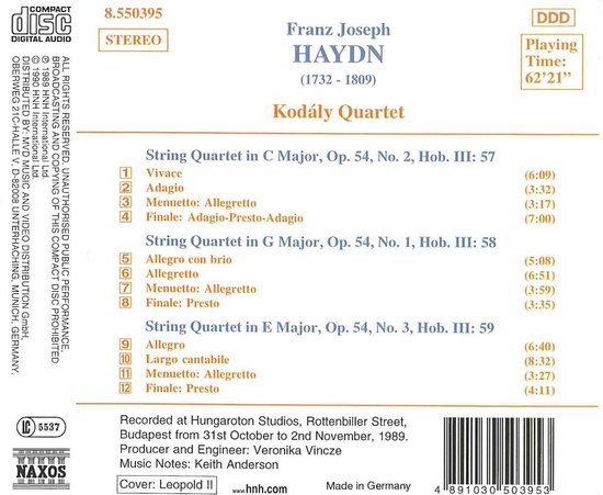 Kodaly Quartet - String Quartets Op. 54, Nos. 1-3 (CD), Franz Joseph Haydn | Muziek | bol