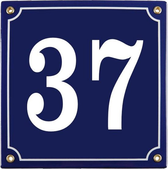Emaille huisnummer blauw nr. 37 | bol