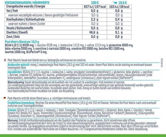 Body & Fit Post Matrix - Post-workout aminozuren - 390 gram (20 ...