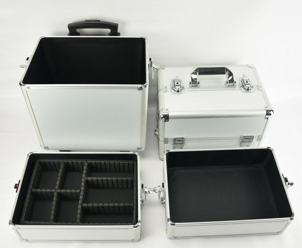 Aluminium visagie koffer, nagel koffer, make-up koffer, kappers trolley ...