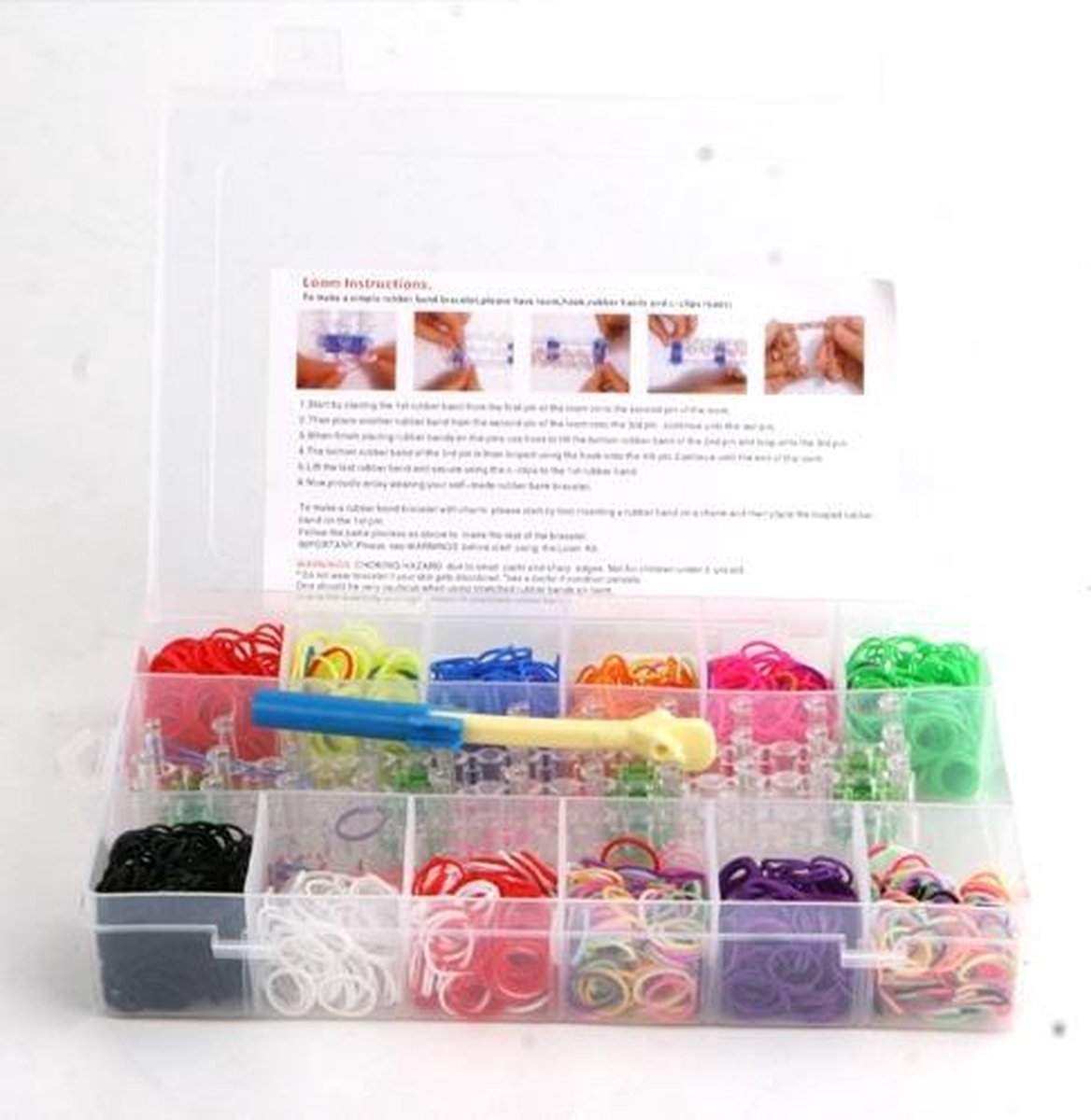 Loom Bands Box met 3000 stiekjes,bedeltjes,haaknaalden en sluitingen ...