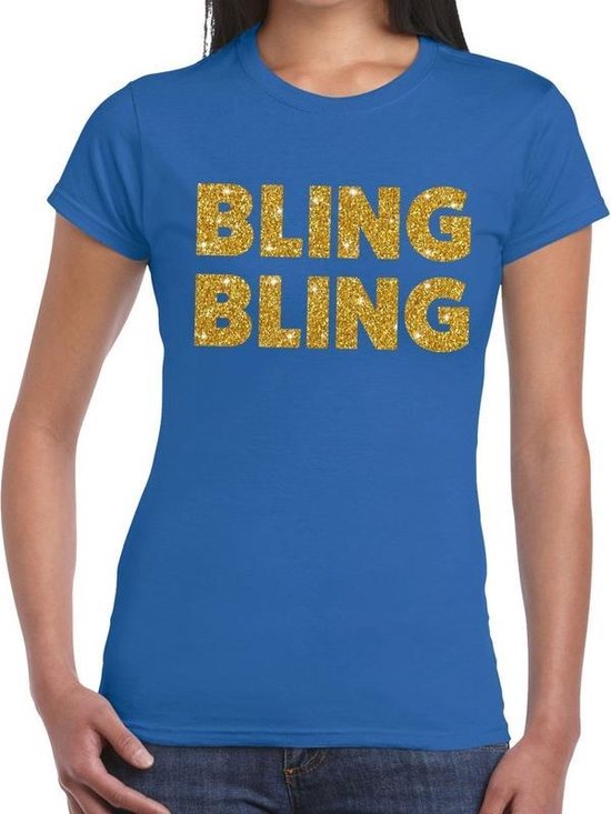 Bling Bling glitter tekst t-shirt blauw dames - dames shirt Bling Bling ...