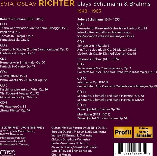 Richter Plays Schumann & Brahms, Sviatlov Richter | CD (album) | Muziek | bol.com