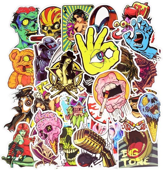100 autocollants Horreur/ Terreur - Pack de dessins animés aléatoires ...