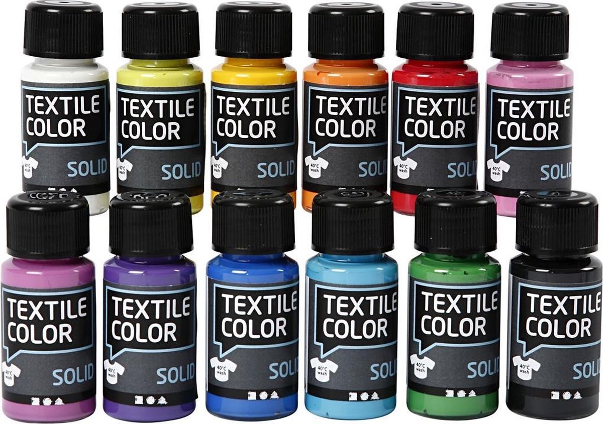Textielverf - Diverse Kleuren - Dekkend - Creativ Company - 12x50 ml ...