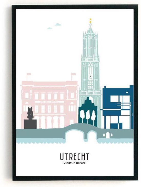 Skyline-poster Utrecht Kleur in Kunststof Fotolijst | bol.com