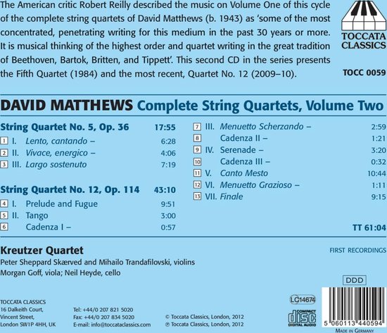 String Quartet; P Kreutzer Quartet - David Matthews: Complete string quartets volume 2... | bol
