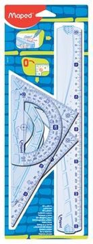 Geometric Kit met 2 driehoeken 21 cm, 30 cm liniaal en 1 gradenboog | bol